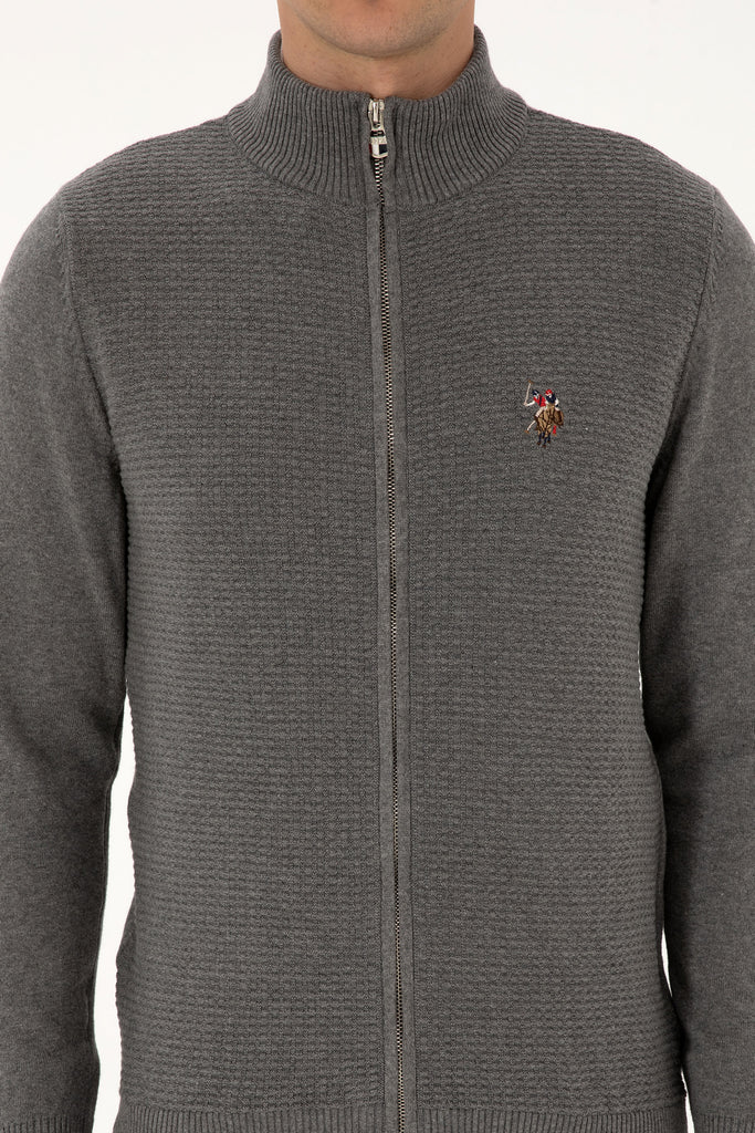 USPA Men Cardigan Zipper Grey Melange VR086 USPCN083 US POLO ASSN ...