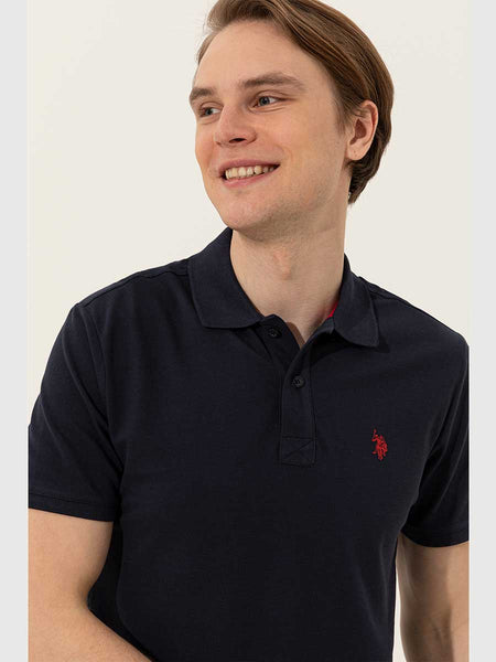 USPA Polo Shirt Men Dark Blue VR100 USPOM126 Single Color Horse US Pol ...